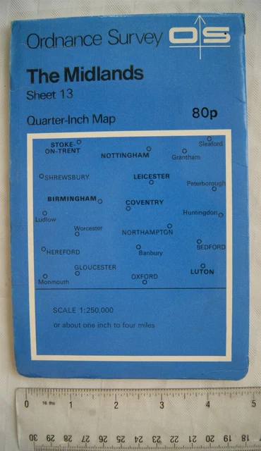 1976 OS QUARTER inch map sheet 13 The Midlands, fifth series £2.00 ...