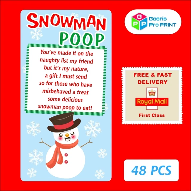 48X CHRISTMAS SNOWMAN POOP Poem Sticker Business Xmas Label Fun Gift ...
