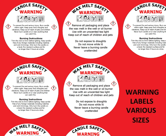 WAX CANDLE CPL SAFETY WARNING STICKERS WARNING Instructions requirement ...