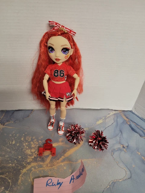 RAINBOW HIGH RUBY ANDERSON Cheerleader DOLL Red Uniform Pom Poms CHEER ...