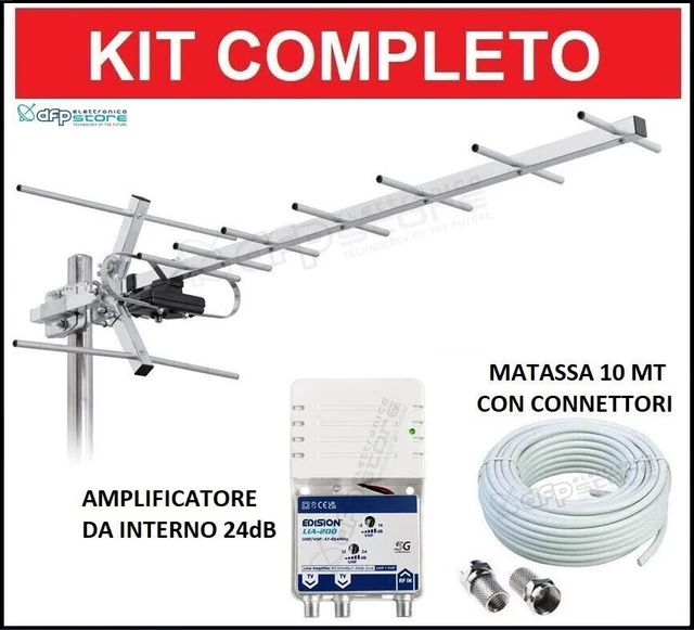KIT ANTENNA TV Amplificata Digitale Terrestre Esterna DVB-T2 ...