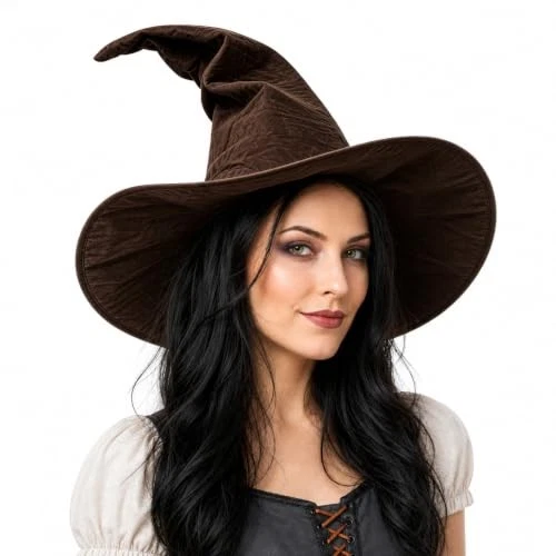 WITCH HAT FOR Adults, Ruched Wide Brim, Halloween Masquerade Party ...