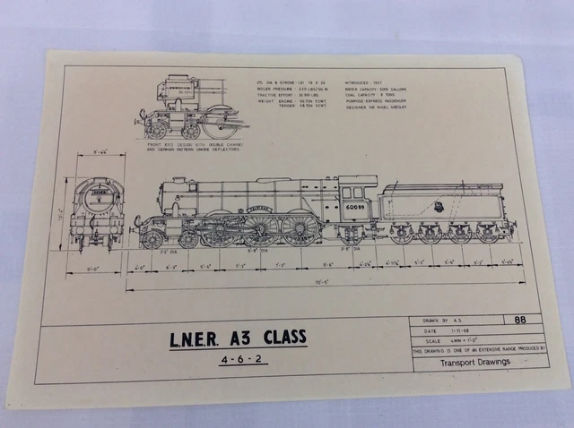 TRANSPORT DRAWINGS - L.N.E.R A3 class 4-6-2 train print - £19.85 ...