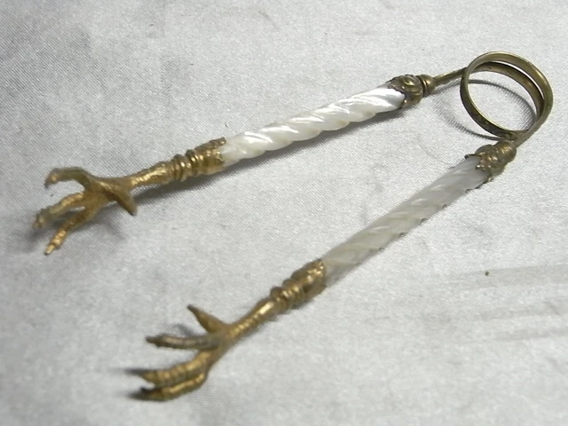 RARE & MAGNIFIQUE PINCE a SUCRE ARGENT MASSIF NACRE SCULPTÉE GRIFFE SERRE 13,28g EUR 74,90 ...