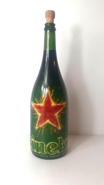 HEINEKEN LARGE EMPTY Glass Bottle 1.5 L Champagne Magnum With Cork $19. ...