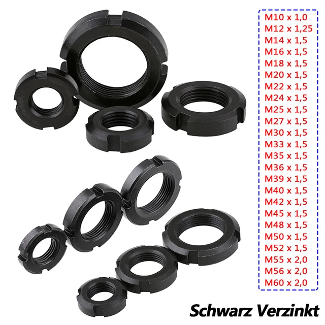 M10 BIS M60 Stahl Nutmutter DIN 981 Wellenmutter für Wälzlager Schwarz ...