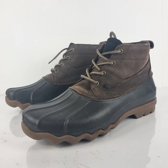 SPERRY TOP SIDER Brown Black Waterproof Leather Rubber Duck Boots size ...