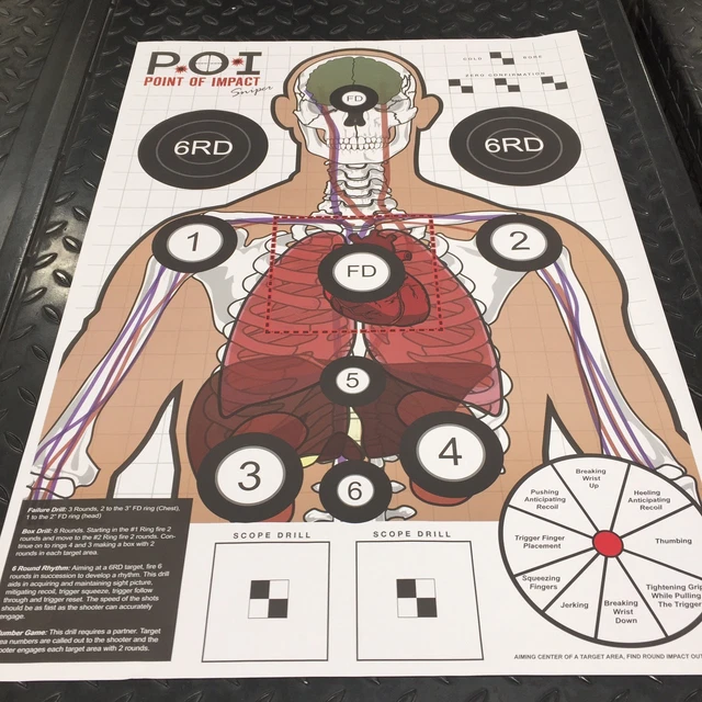 5 PAPER TARGETS Gun Range Pistol Rifle Skeleton Vital Organs & Shooting ...