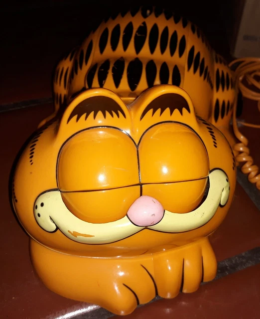 GARFIELD CAT PHONE Vtg TYCO 1980s Landline Telephone Eyes Open & Close ...