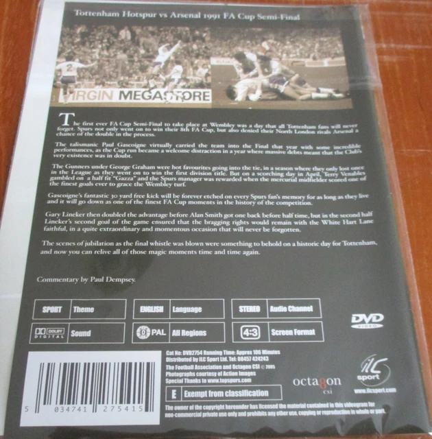 FA CUP SEMI Final: 1991 - Tottenham Hotspur Vs Arsenal DVD (2005 ...