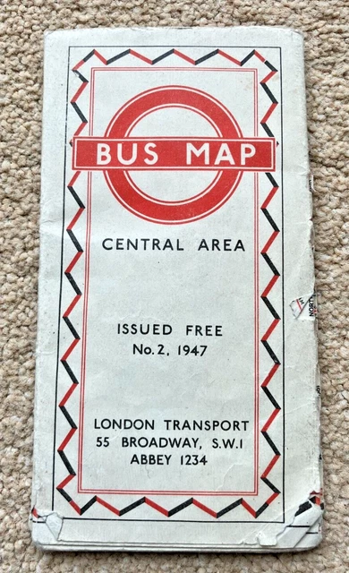 LONDON TRANSPORT CENTRAL Area Bus Map fold-out pocket guide/map 1947 £2 ...