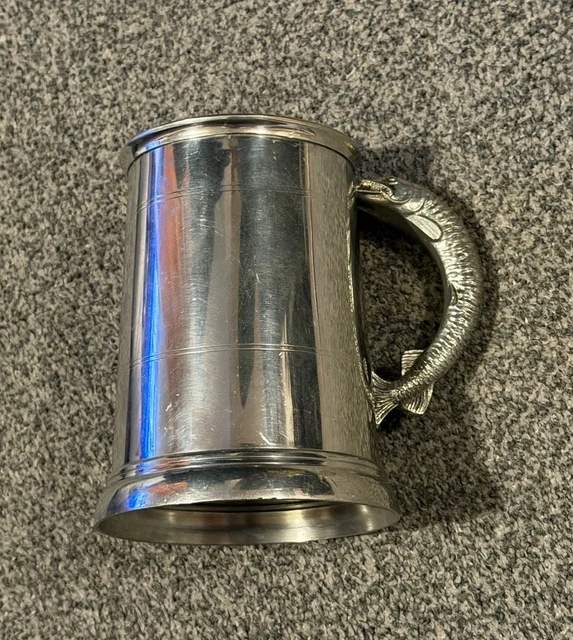 VINTAGE PEWTER MUG/ Tankard With Fish Detail Handle and Glass Bottom £ ...