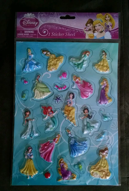 DISNEY PRINCESS PUFFY Plastic Sticker Sheet Scrapbook Papercraft Cards ...