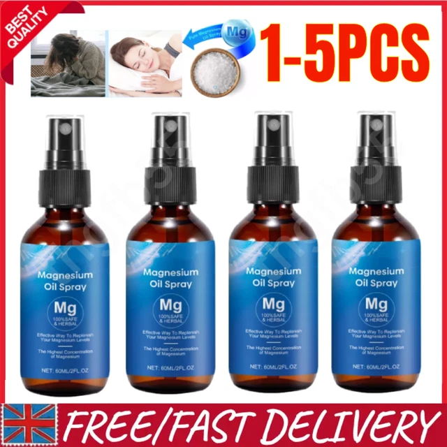 1-5X 60ML PURE Magnesium Oil Spray - 100% Pure & Natural Magnesium Oil ...