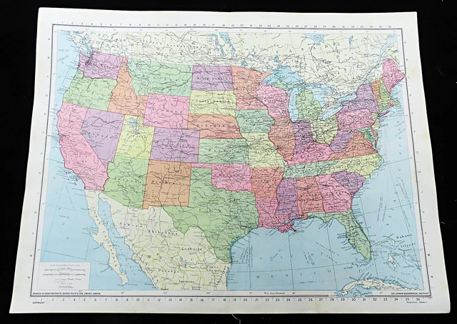 1945 WW2 MAP of The United States of America State Lines World War 2 ...