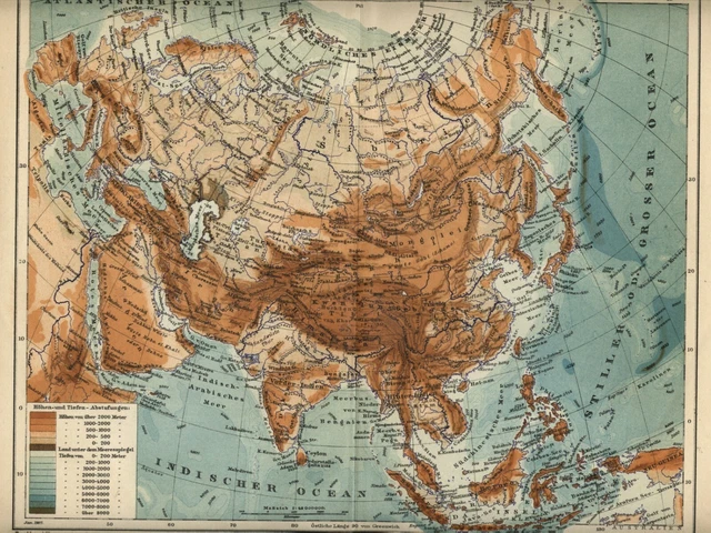 1901 = ASIA Fisica = Antica Mappa = OLD MAP EUR 8,90 - PicClick IT