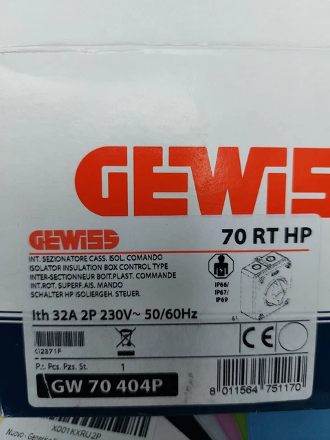 INTERRUTTORE SEZIONATORE ROTATIVO Gewiss 70 RT Hp 32A 230V 50/60HZ EUR ...