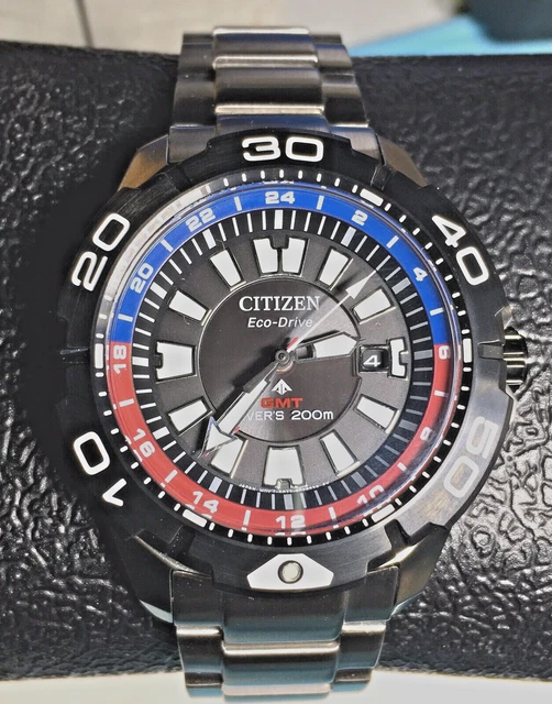 CITIZEN PROMASTER GMT Eco Drive Solar Stainless Steel Red Blue 24Hr ...