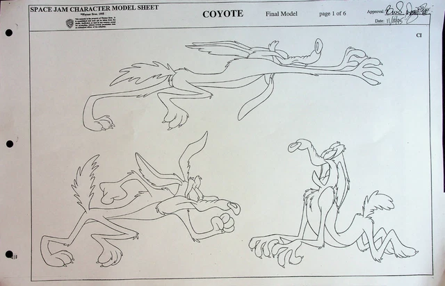 SPACE JAM CHARACTER Model WILE E COYOTE Sheet Production Copy 11" x 18 ...