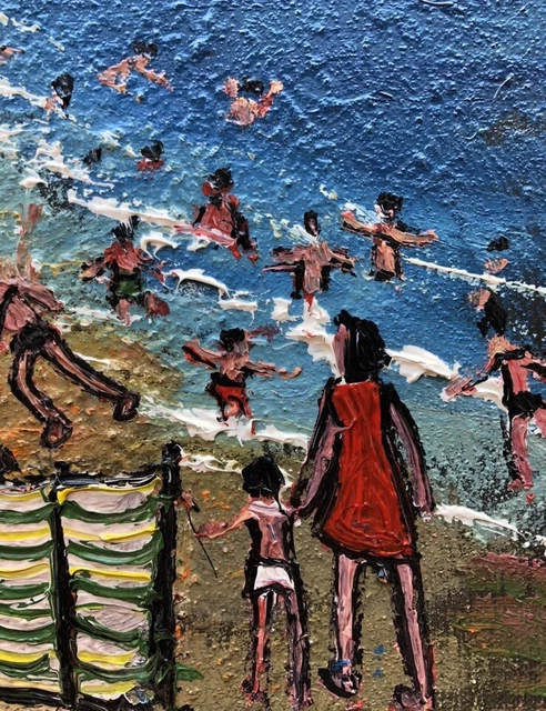 JAMES DOWNIE - CORNWALL BEACH FUN. Original Oil On Canvas 12”x12 ...