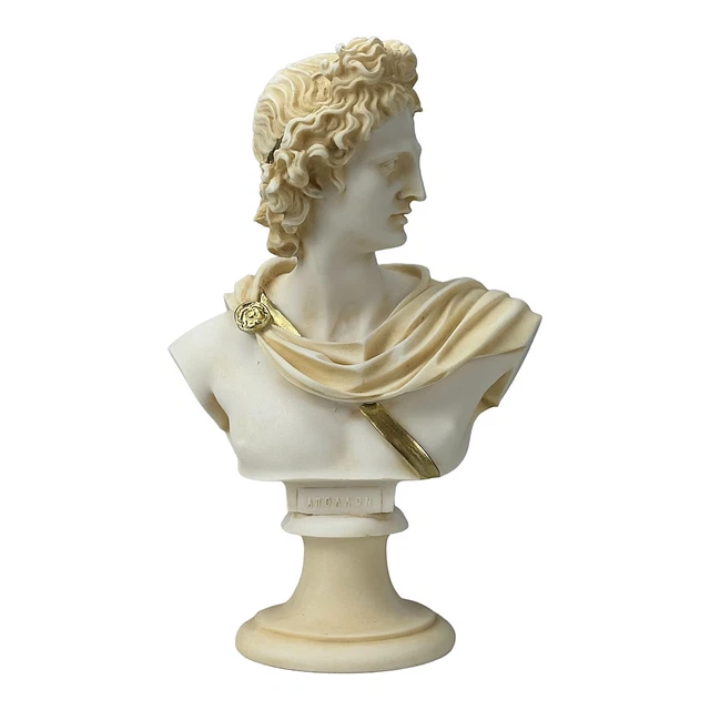 APOLLO GREEK ROMAN God Bust Head Statue Cast Marble Sculpture Patina ...