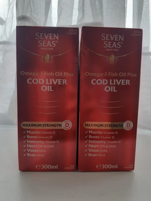 2X SEVEN SEAS Cod Liver Oil Plus Omega-3 Maximum Strength VITAMIN D Liquid 300ml £21.99 ...