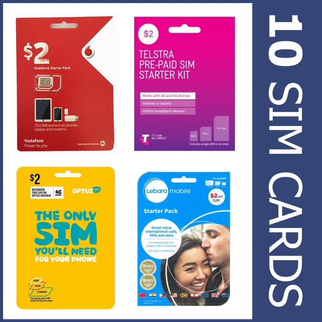 10 X AUSTRALIAN SIM CARDS PREPAID OPTUS VODAFONE TELSTRA MICRO NANO 3G ...