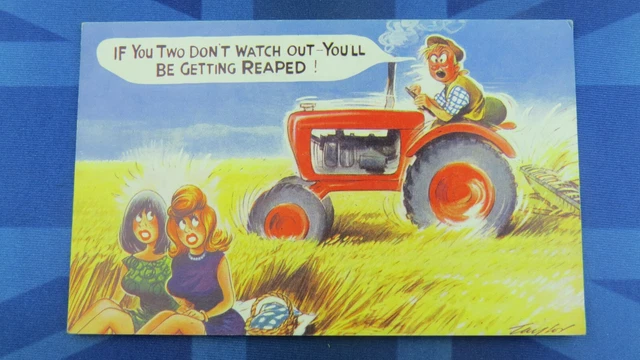Saucy Bamforth Comic Postcard 1960s Big Boobs Vintage Massey Fergusson