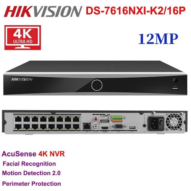 HIKVISION DS-7616NXI-K2/16P 16CH 16PoE 2SATA 4K AcuSense NVR 12MP video Recorder £309.00 ...