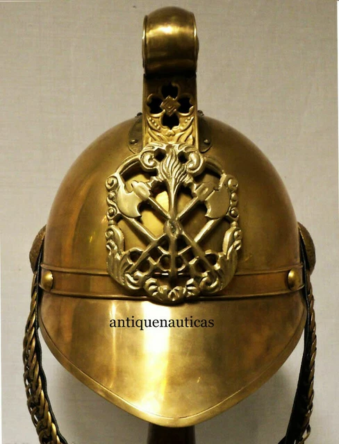 BRASS ANTIQUE STYLE Merry Weather Chief Fireman Fire Fighter Helmet ...