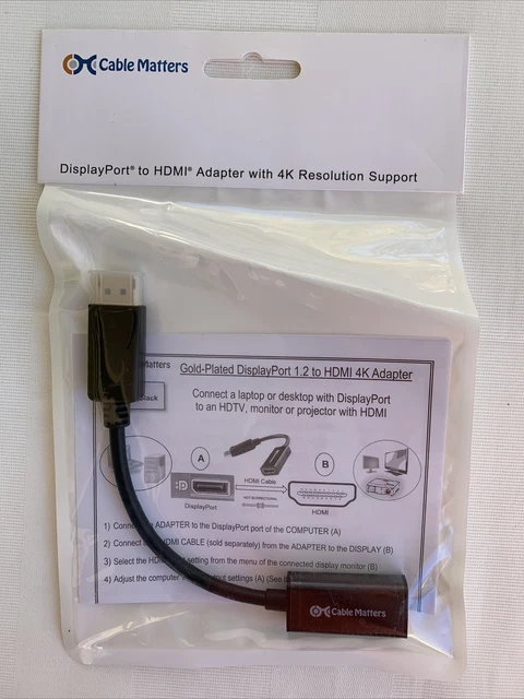 CABLE MATTERS DISPLAYPORT DP 1.2 Latch to HDMI 4K 1080P 7.1 Audio Black ...