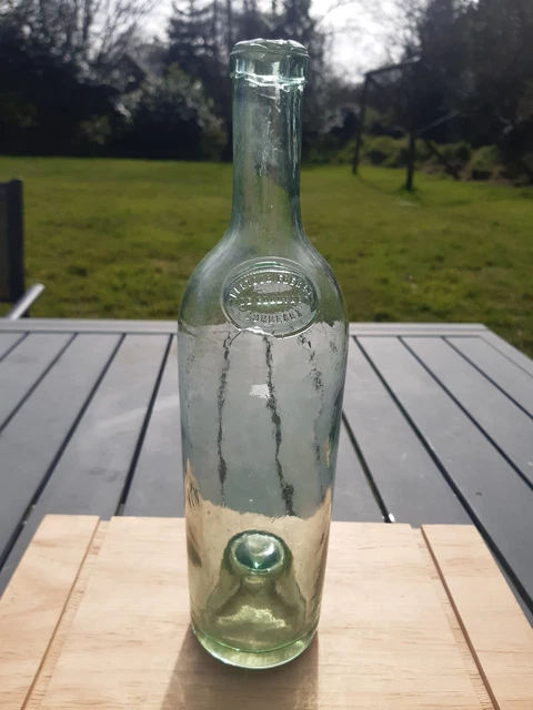 BOUTEILLE VERRE ANCIENNE soufflé sceau FINE CHAMPAGNE Deltour Frères ...