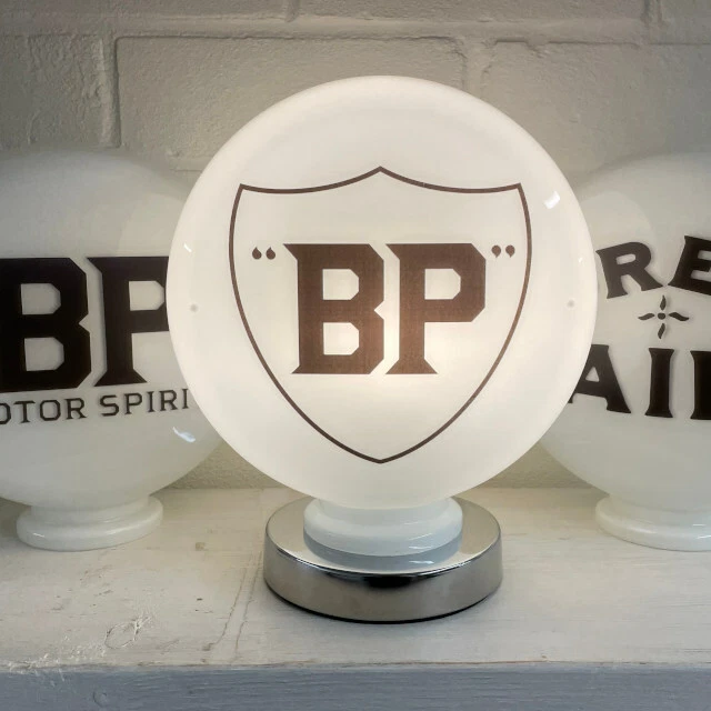BP SHIELD FROM 1930 Mini Gas Pump Globe with Chrome LED Lamp Base £74. ...