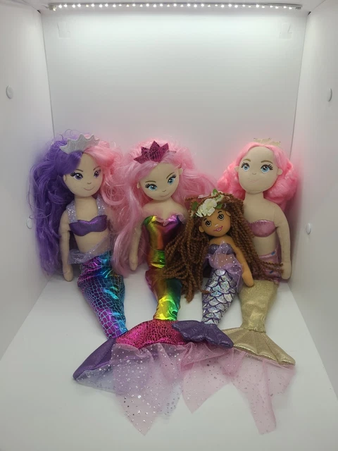 LOT OF 4 Aurora/aloha Mermaid Plush Dolls Stuffed Purple Pink Rainbow ...
