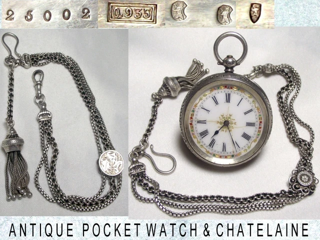 ANTIQUE / OLD / Vintage * 935 Swiss Hallmarks Silver Pocket Watch ...
