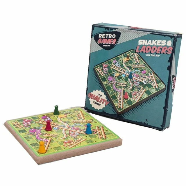RETRO TRADITIONAL SNAKES & Ladders Game 20 cm x 20 cm Wooden 2 Player ...