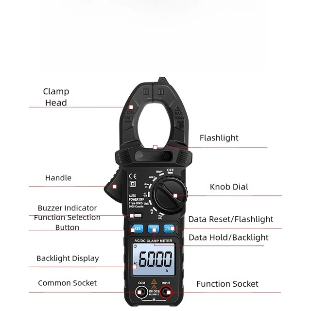 CURRENT CLAMP METER 600 Amps Capacity 600 Volts Capacity Flashlight ...