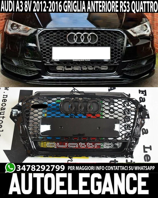 GRIGLIA ANTERIORE AUDI A3 8V 2012-2015 Calandra Rs3 Nera Quattro Nido D ...
