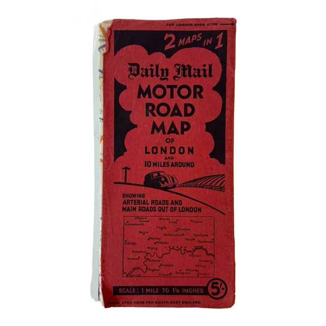VINTAGE MAP DAILY Mail Motor Road Map South-east England London As ...