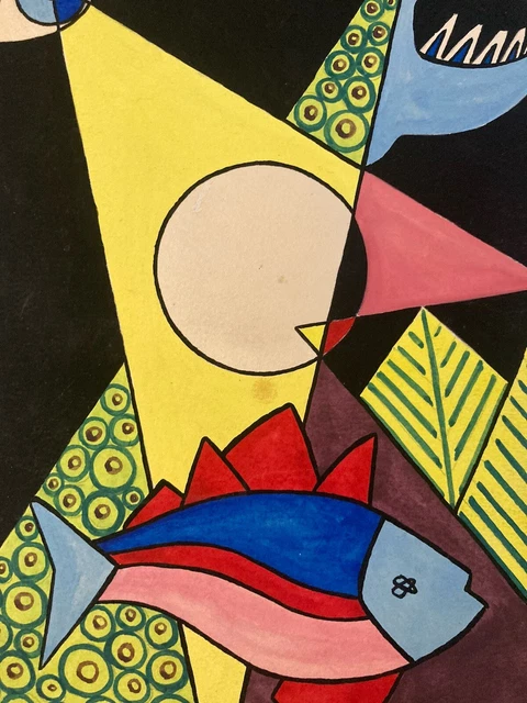 BELLA DISEGNO GUAZZO Pesce Cubista Surrealismo 1950 Geometrica per ...