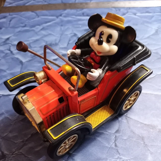 VINTAGE 1981 WALT Disney Mickey Mouse 1908 Lever Toy Car Tin Masudaya Corp WORKS EUR 13,62 ...