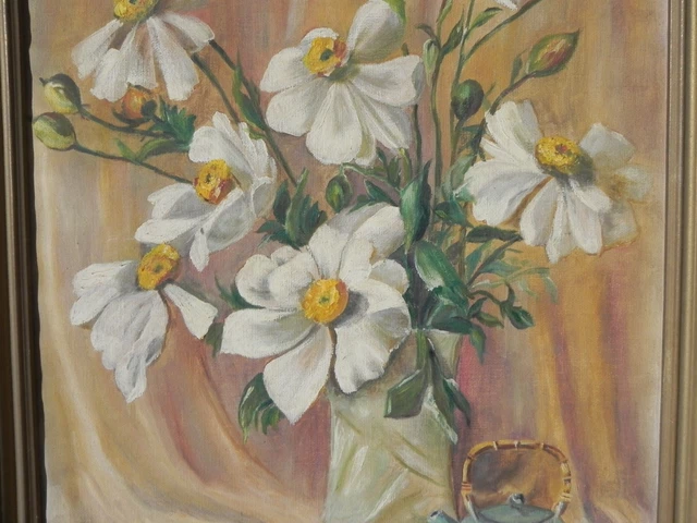 VINTAGE 1945 CALIFORNIA still life painting Matilija poppies by Minerva ...