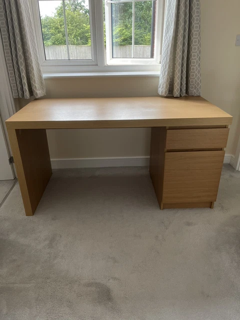 IKEA MALM OAK Wooden Effect Desk With Drawer, Cupboard And Hidden Shelf ...