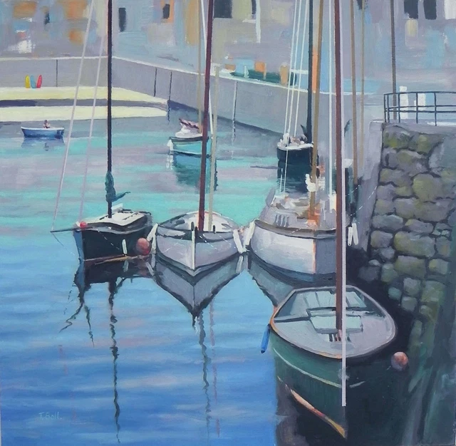 CORNWALL HARBOUR REFLECTIONS .Original oil painting by Tim Ball on prep ...