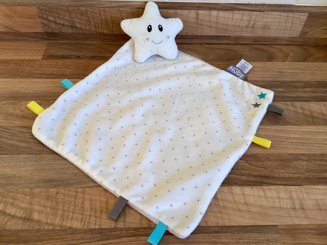 NUBY WHITE CLOUD Grey Spot Star Baby Comforter Blankie Soft Toy Taggie ...