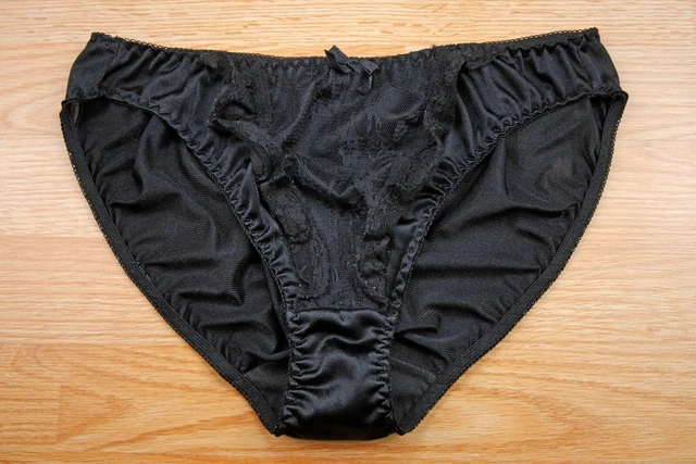 Vintage Japanese Nylon Shiny Slippery Pretty Cute Black Bikini Panty