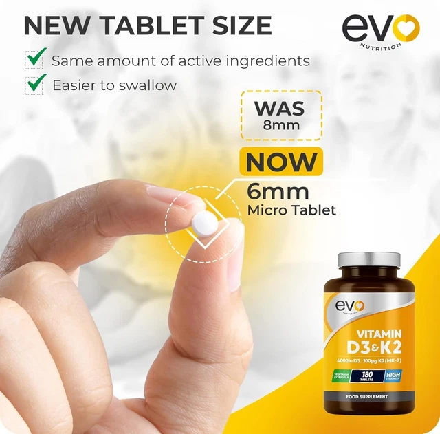 EVO NUTRITION VITAMIN D3 and K2 (MK-7) Vegetarian Tablets - 180 Count £ ...