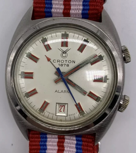 VINTAGE CROTON 1878 Date Alarm 17j A5AD/F-443 Manual Wind Diver ...