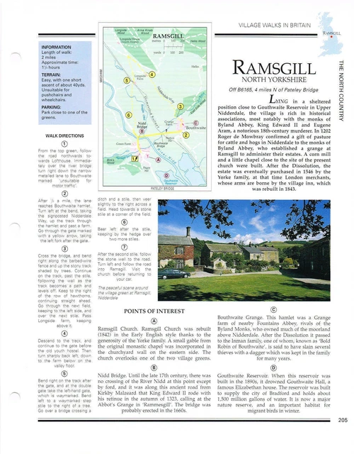 RAMSGILL & REETH North Yorkshire Vintage Walking Routes & Map circa ...