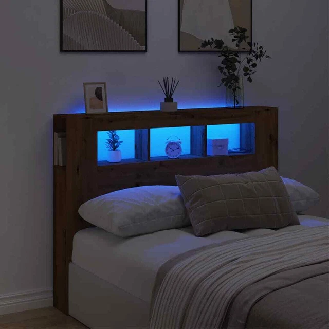 LED LIT ARTISAN Chêne 140x18.5x103.5 CM Conçu Bois EUR 243,48 - PicClick FR